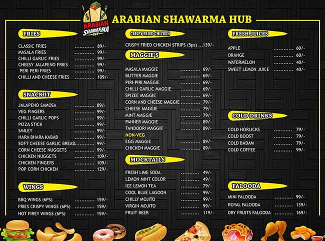 Menu at Arabian Shawarma Hub, Coimbatore