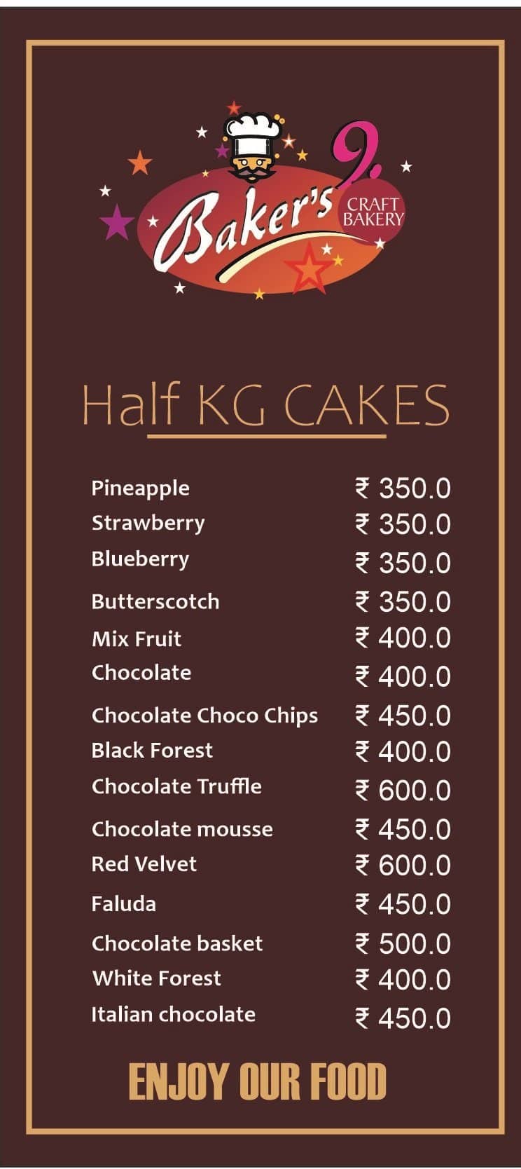 Menu of Bakers 9 Craft Bakery, Kalamboli, Navi Mumbai