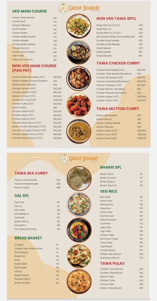 Menu of Great Bharat Restaurant, Vashi, Navi Mumbai