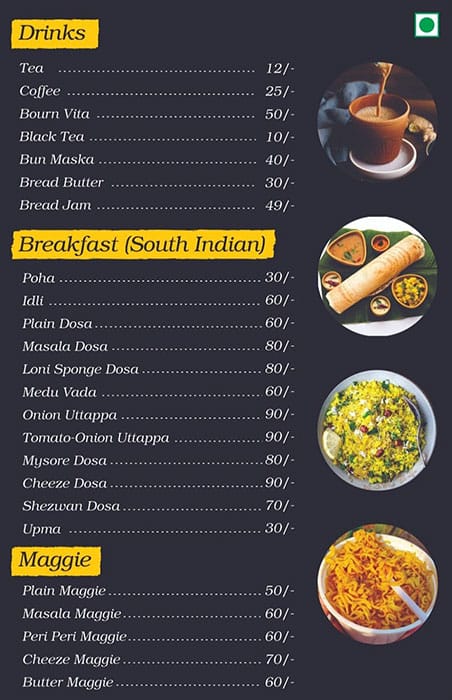 Menu of Foodies, Panchgani Locality, Panchgani