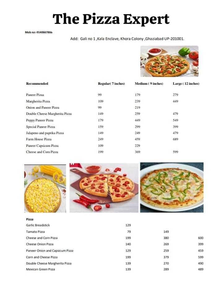 Menu of The Pizza Expert, Sector 62, Noida