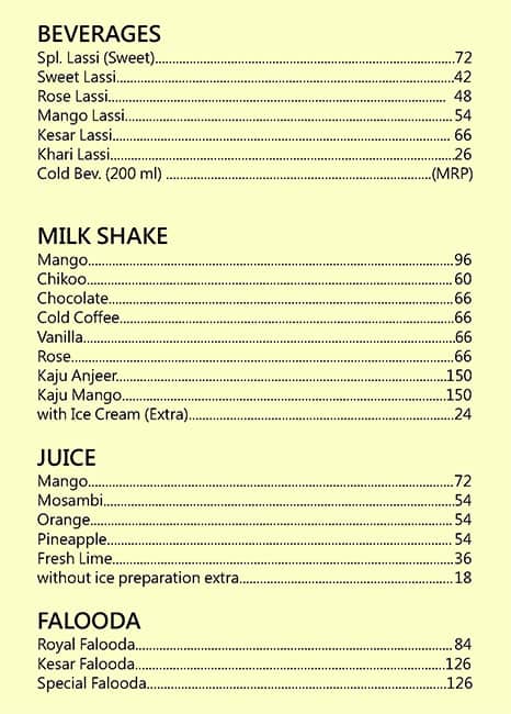 Menu at Hotel Priya, Surat, Modi Bhavan