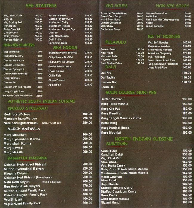 Hyderabad Ruchi's Menu, Menu for Hyderabad Ruchi's, Brookefield ...