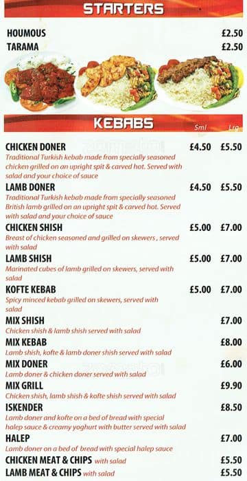 Menu at The Best Kebab fast food, London, 118 Old St