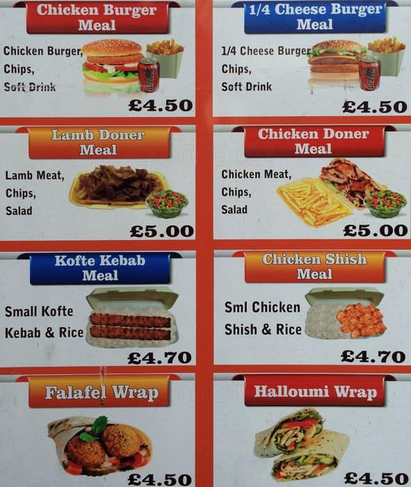Menu at The Best Kebab fast food, London, 118 Old St
