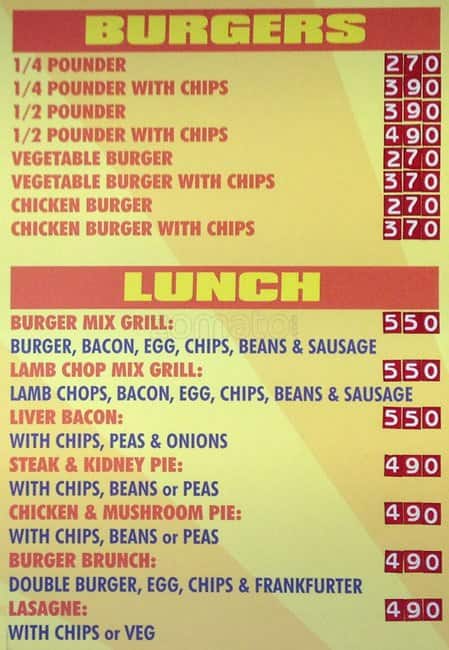 Menu at Rainbow Cafe, London, 76 Dudden Hill Ln