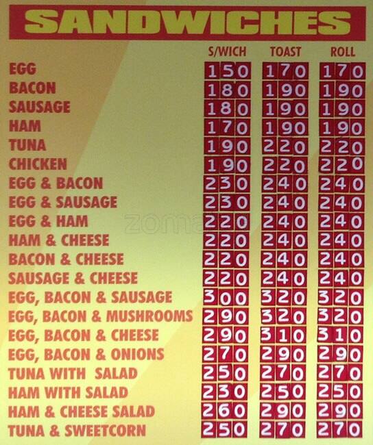 Menu at Rainbow Cafe, London, 76 Dudden Hill Ln
