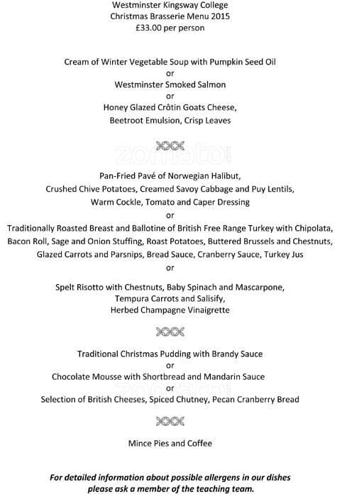 Menu at Vincent Rooms restaurant, London, 76 Vincent Square