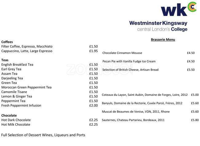 Menu at Vincent Rooms restaurant, London, 76 Vincent Square