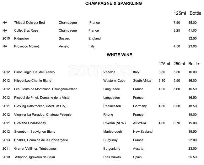 Menu at Vincent Rooms restaurant, London, 76 Vincent Square