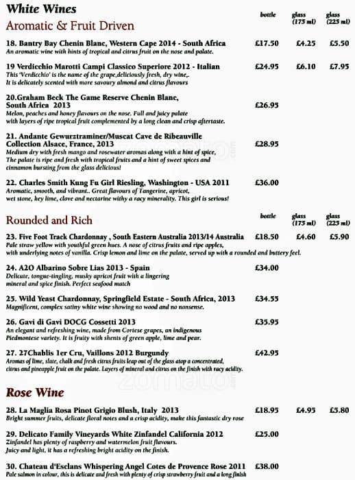 Menu at Savoro restaurant, Barnet