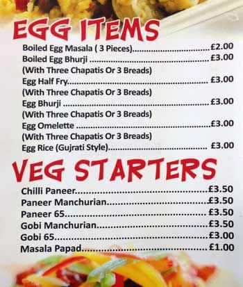 Menu at Jishal Goan restaurant, Wembley