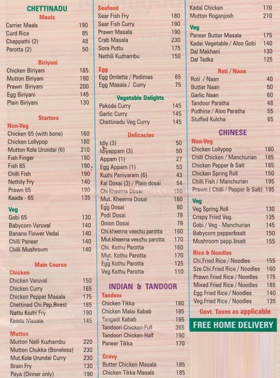 Menu at The Dhaba, Chennai, 40 East Coast Road