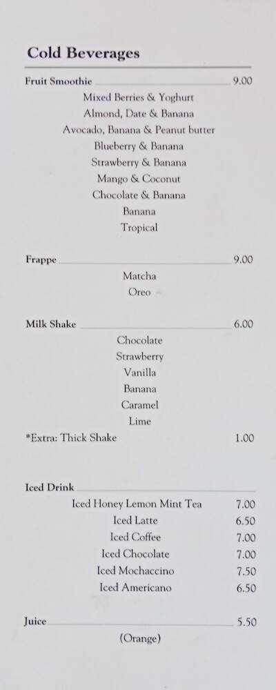 Menu at Vero Cafe, Auckland