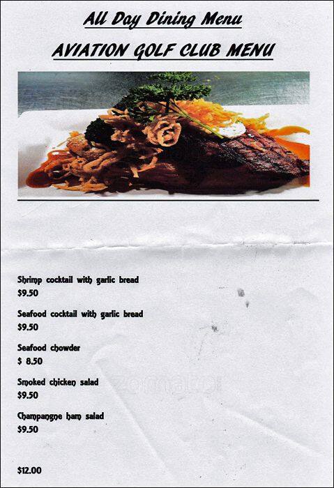 Menu at Aviation Golf Club Bistro, Auckland