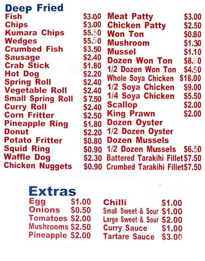 Menu at Silver Palace Takeaways restaurant, Upper Hutt