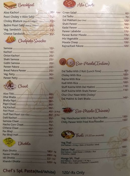 Menu of Monga Sweets, Subhash Nagar, New Delhi