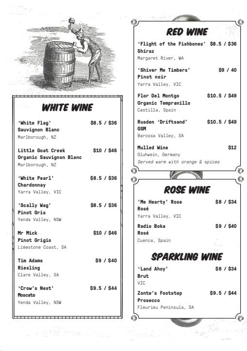 Menu at Tommy Ruff restaurant, Mordialloc