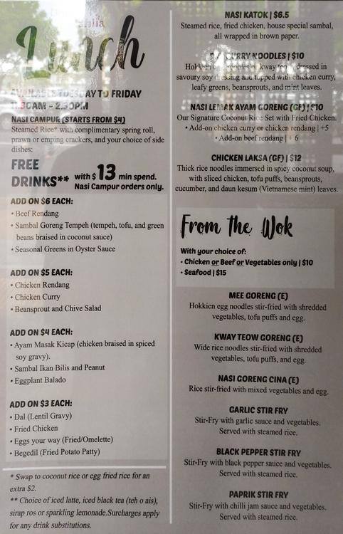 Menu at Dapur Dahlia restaurant, Woolloongabba