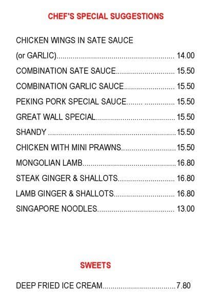 Menu at Wai Young Chinese Restaurant, Innisfail