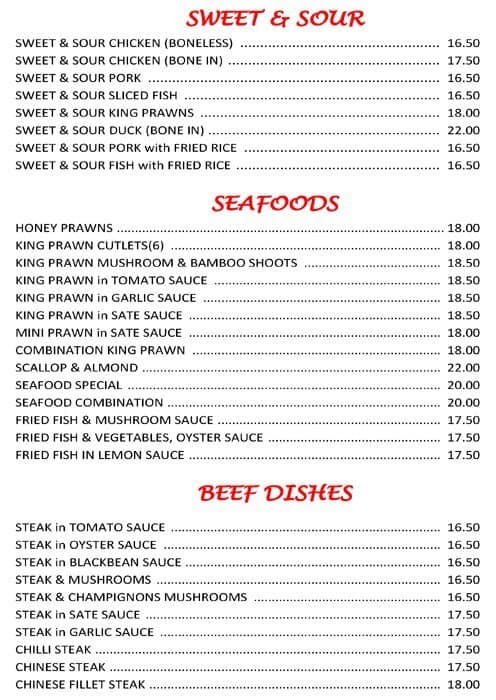 Menu at Wai Young Chinese Restaurant, Innisfail