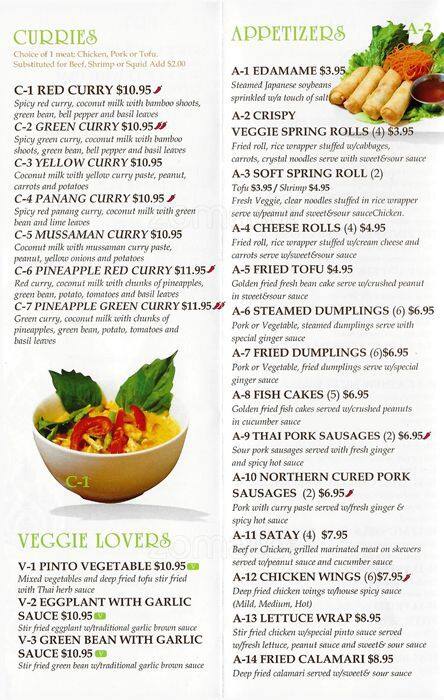 Menu at Pinto Thai Restaurant, Houston, Dairy Ashford Rd