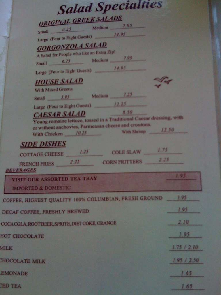 Menu at John G's restaurant, Manalapan, 264 S Ocean Blvd