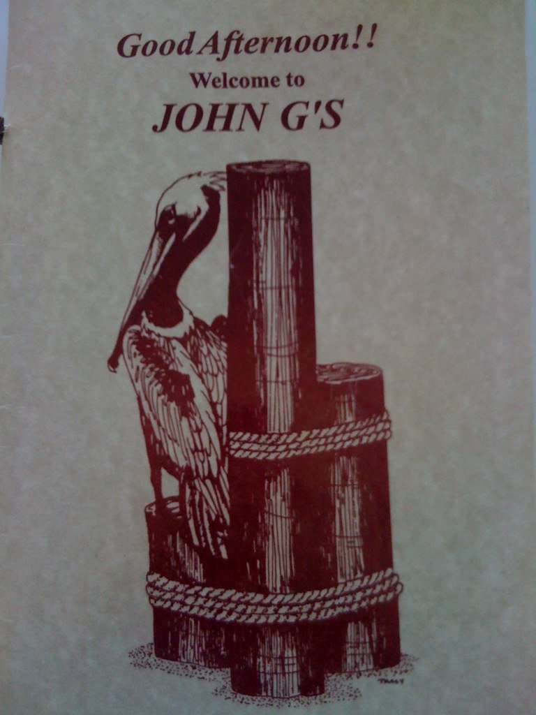 Menu at John G's restaurant, Manalapan, 264 S Ocean Blvd
