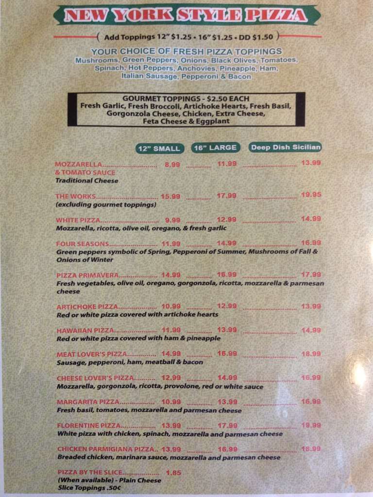 Menu at Paisano's Pizza pizzeria, West Palm Beach
