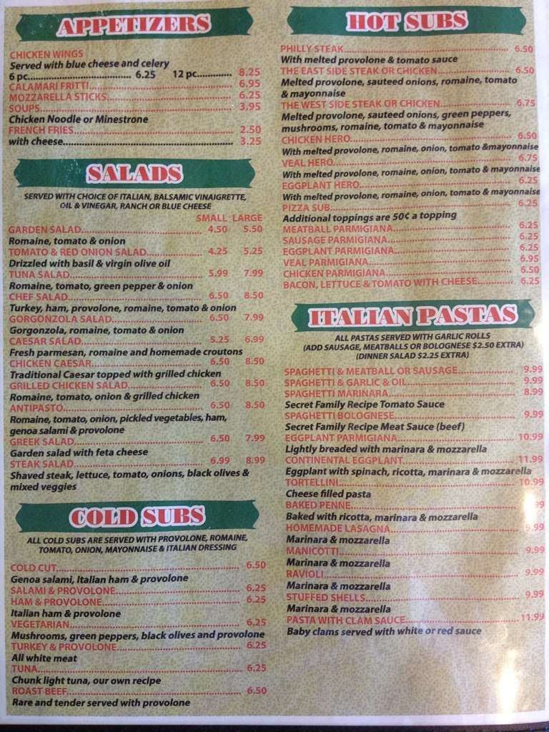 Menu at Paisano's Pizza pizzeria, West Palm Beach