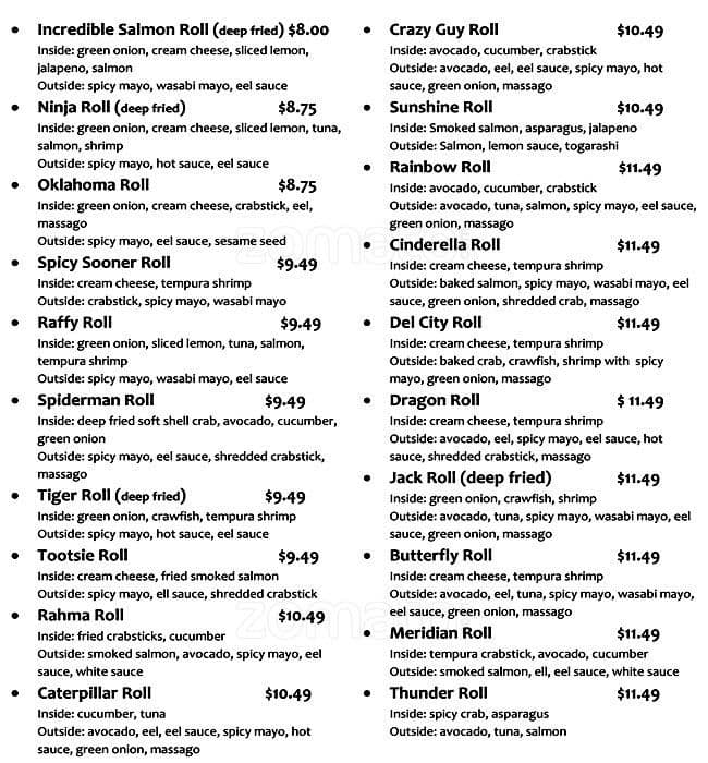 Menu at Ninja Sushi restaurant, Del City, SE 15th St