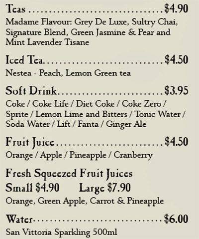 Menu at Little Paris cafe, Milton