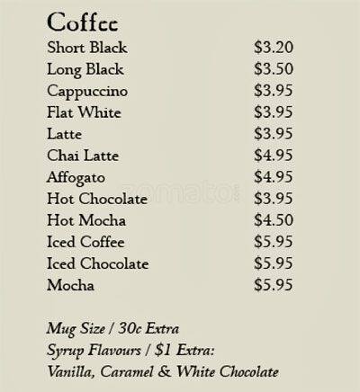 Menu at Little Paris cafe, Milton