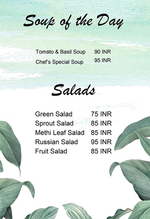 Menu of The Green Path - Forgotten Food, Malleshwaram, Bangalore