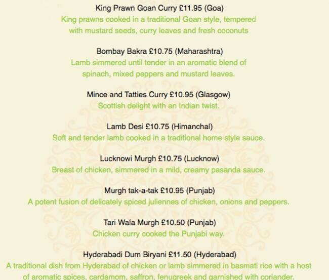 Menu at Masala Twist restaurant, Helensburgh