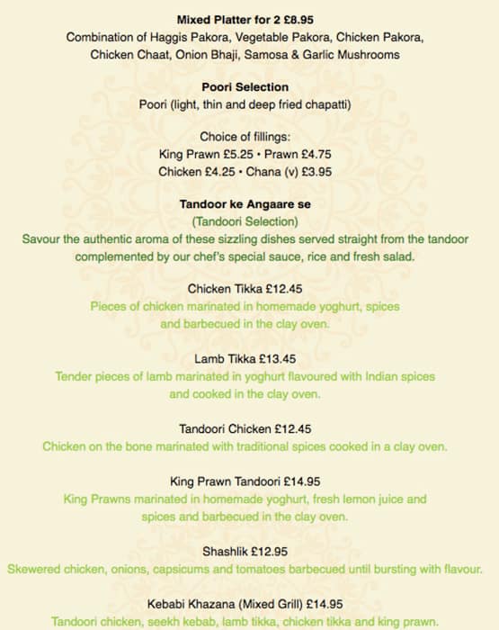 Menu at Masala Twist restaurant, Helensburgh