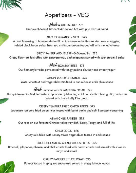 Menu of Hush Cafe, Madhapur, Hyderabad