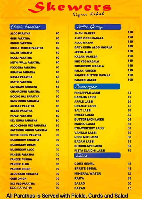 Menu of Skewers Sigree Kebab, Padur, Chennai