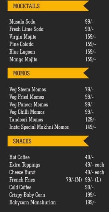 Menu at THE INSTA CAFE AND RESTAURANT, Allahabad