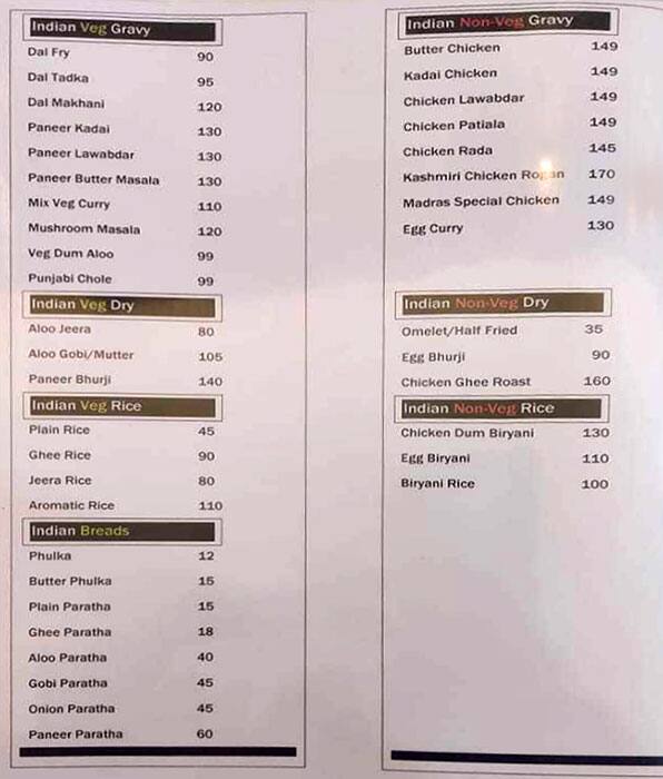 Menu of Drift Combo Restaurant, Yelahanka, Bangalore