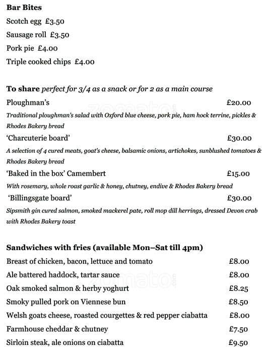 Menu at The Cutty Sark pub & bar, London, 4-6 Ballast Quay