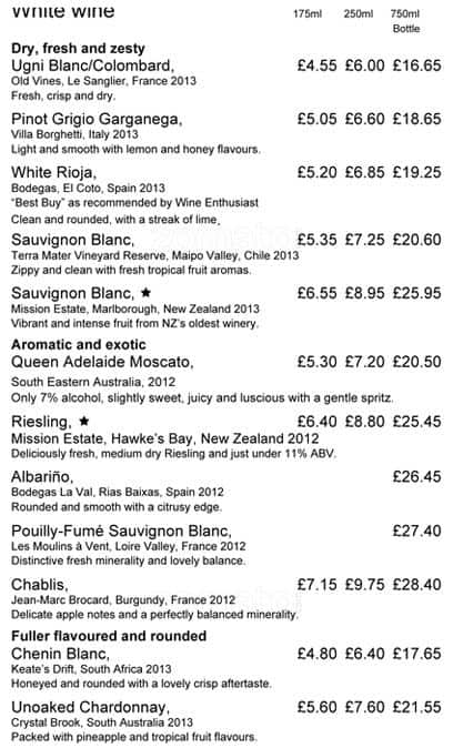 Menu at The Cutty Sark pub & bar, London, 4-6 Ballast Quay