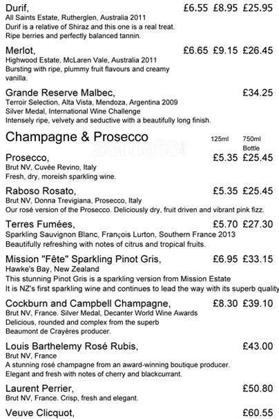 Menu at The Cutty Sark pub & bar, London, 4-6 Ballast Quay