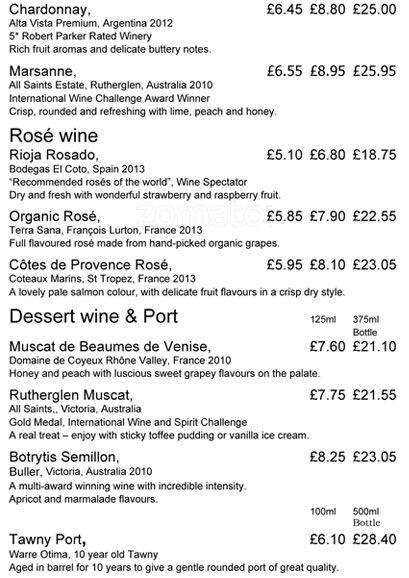 Menu at The Cutty Sark pub & bar, London, 4-6 Ballast Quay