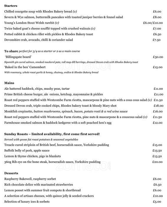 Menu at The Cutty Sark pub & bar, London, 4-6 Ballast Quay