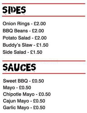Menu at Buddy's BBQ & Burgers, Glasgow, 705 Pollokshaws Rd