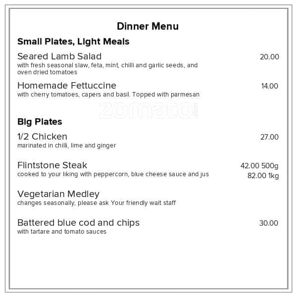 Menu at Hell Pizza cafe, Dunedin