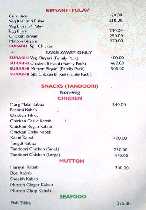 Menu at Surabhi Elite Restaurant, Hyderabad