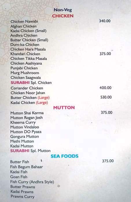 Menu at Surabhi Elite Restaurant, Hyderabad