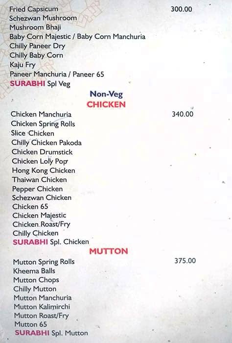 Menu at Surabhi Elite Restaurant, Hyderabad